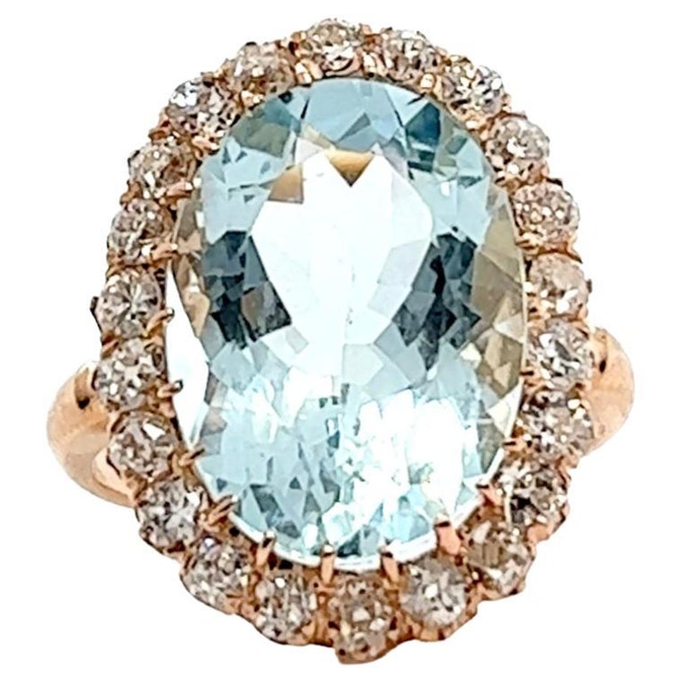 Antique 8.00 Carats Aquamarine Diamond 18 Karat Gold Cluster Ring For ...
