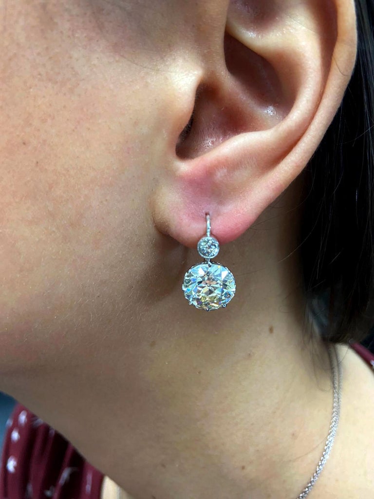 Antique 8.75 Carat Old European Cut Diamond Dormeuse Drop Earrings at ...