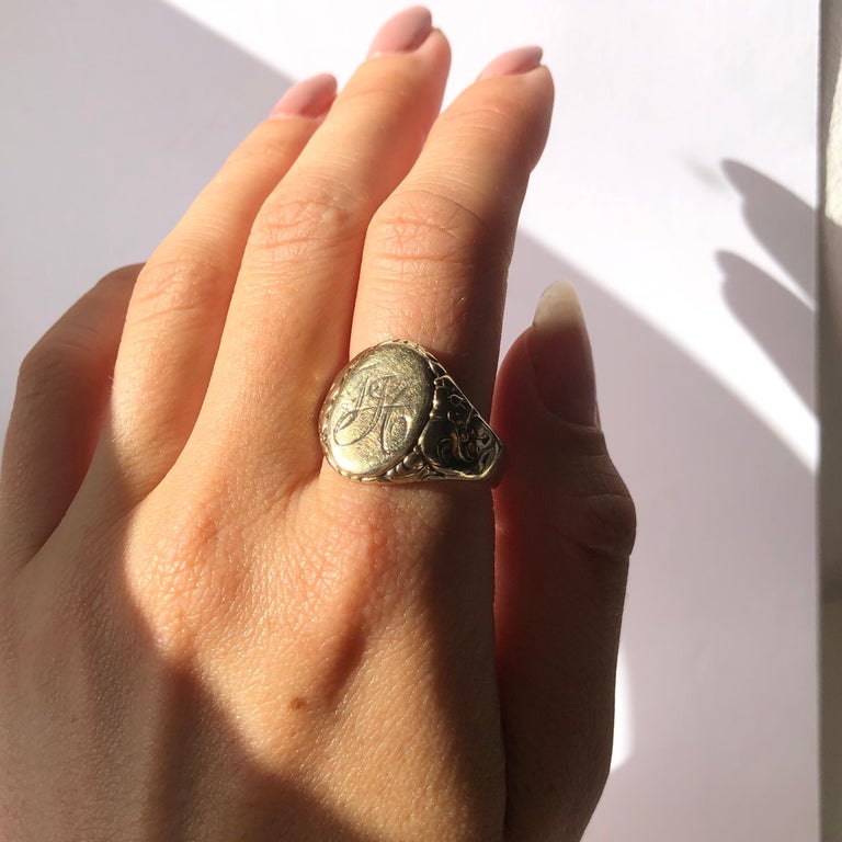 Antique 9 Carat Gold Engraved Fancy Signet Ring at 1stDibs | vintage ...