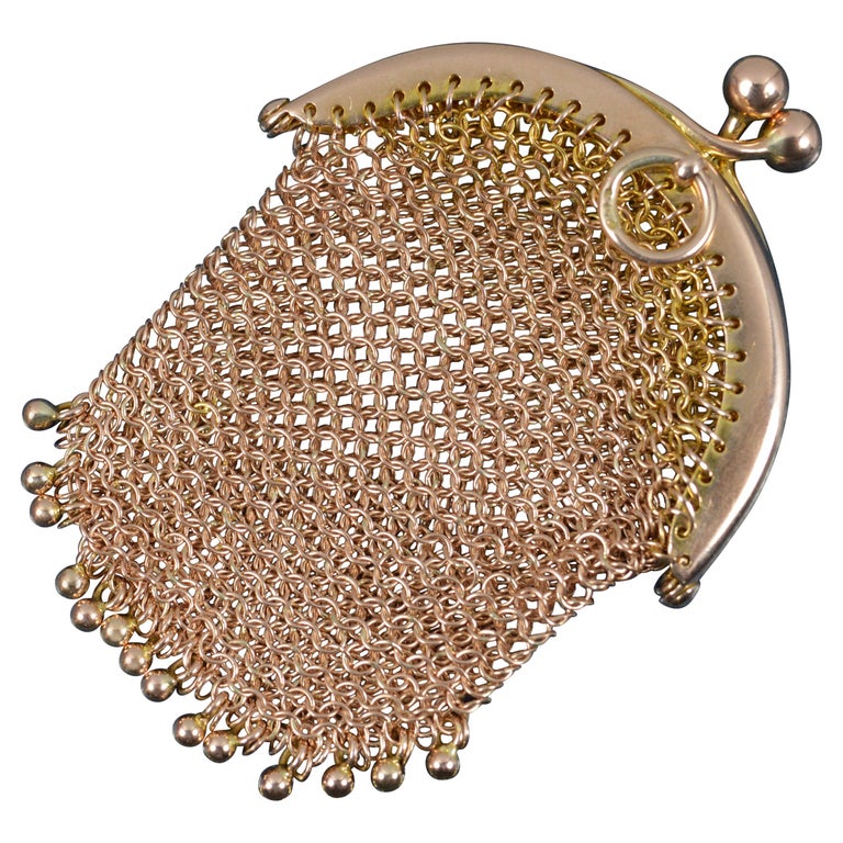 Antique 9 Carat Rose Gold Ladies Coin Handbag Chainmail Bag For Sale at ...
