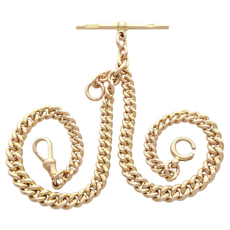 Antique 9 ct Yellow Gold Double Albert Watch Chain For Sale at 1stDibs