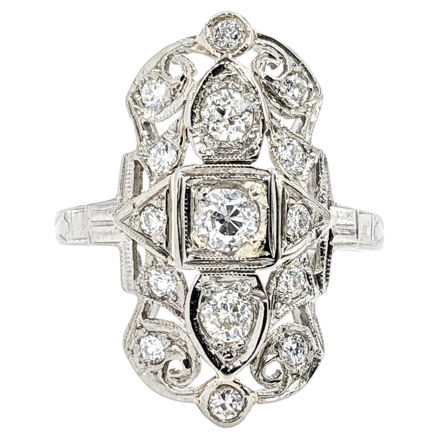 Antique Art Deco Era Diamond and Sapphire Shield Ring In White Gold For ...