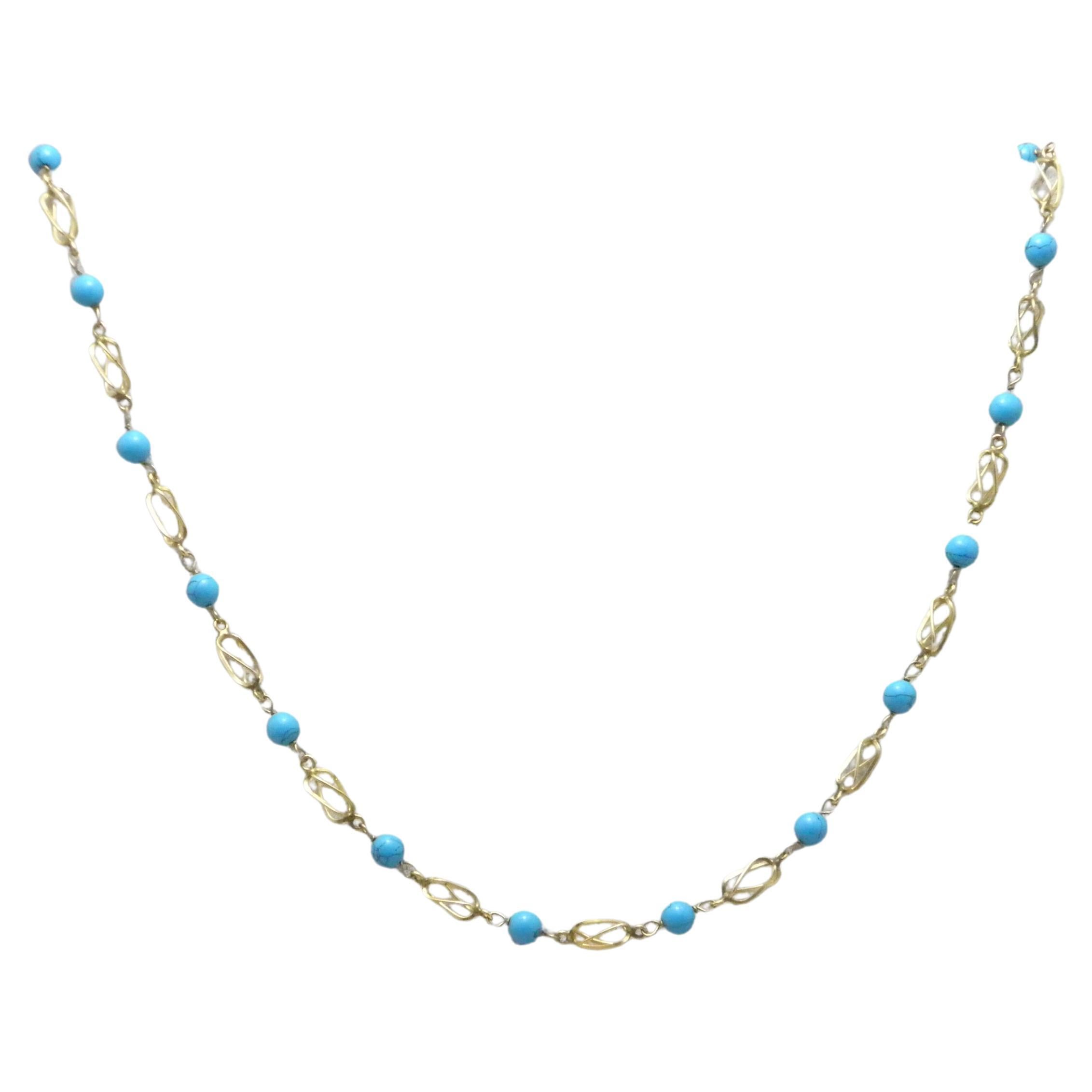 Georgian 55 Inch Turquoise Gold Chain at 1stDibs