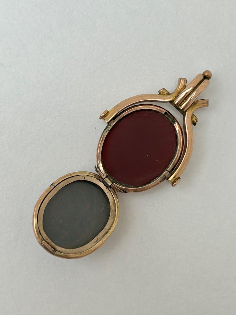Antique 9ct Gold Open Locket Fob Seal Pendant Bloodstone and Carnelian ...