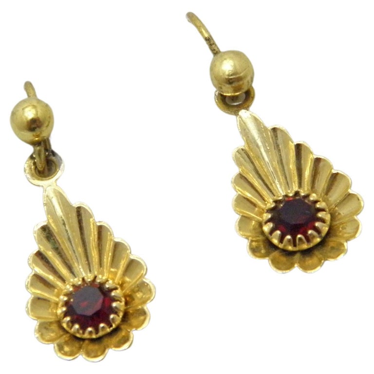 Antike antike 9 Karat Gold Rubin Paste Tropfen-Ohrringe 375 Reinheit ...