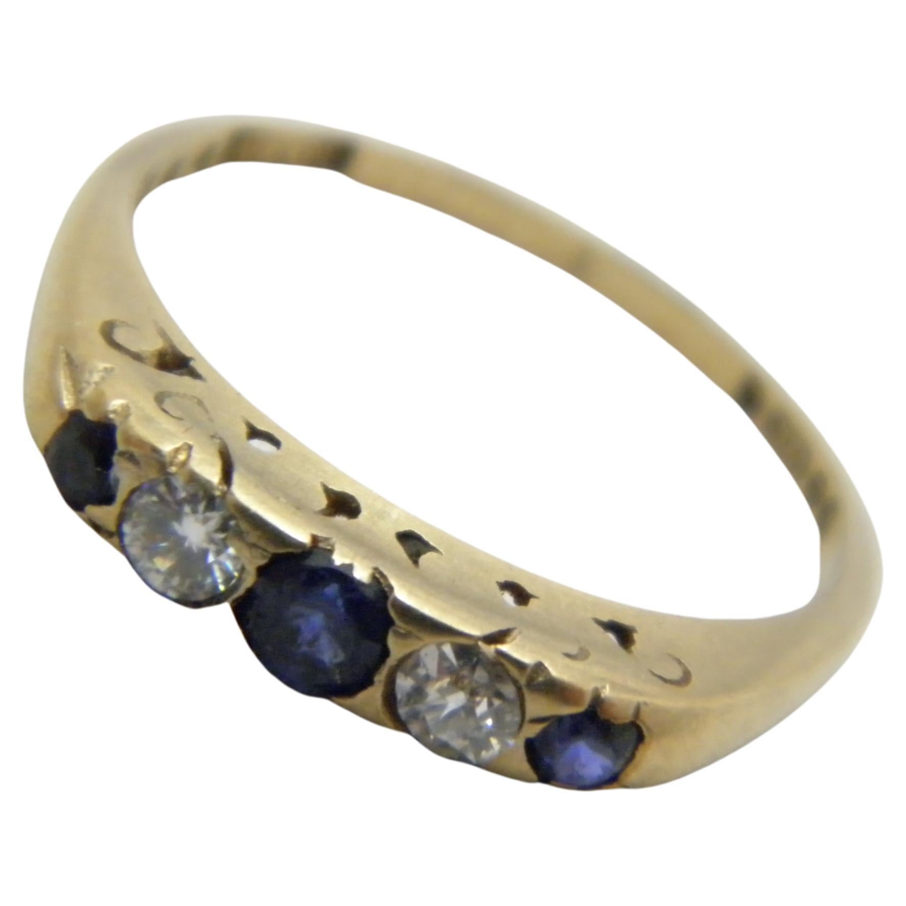 Antique 9ct Gold Sapphire Diamond Gypsy Eternity Ring 375 Purity For ...