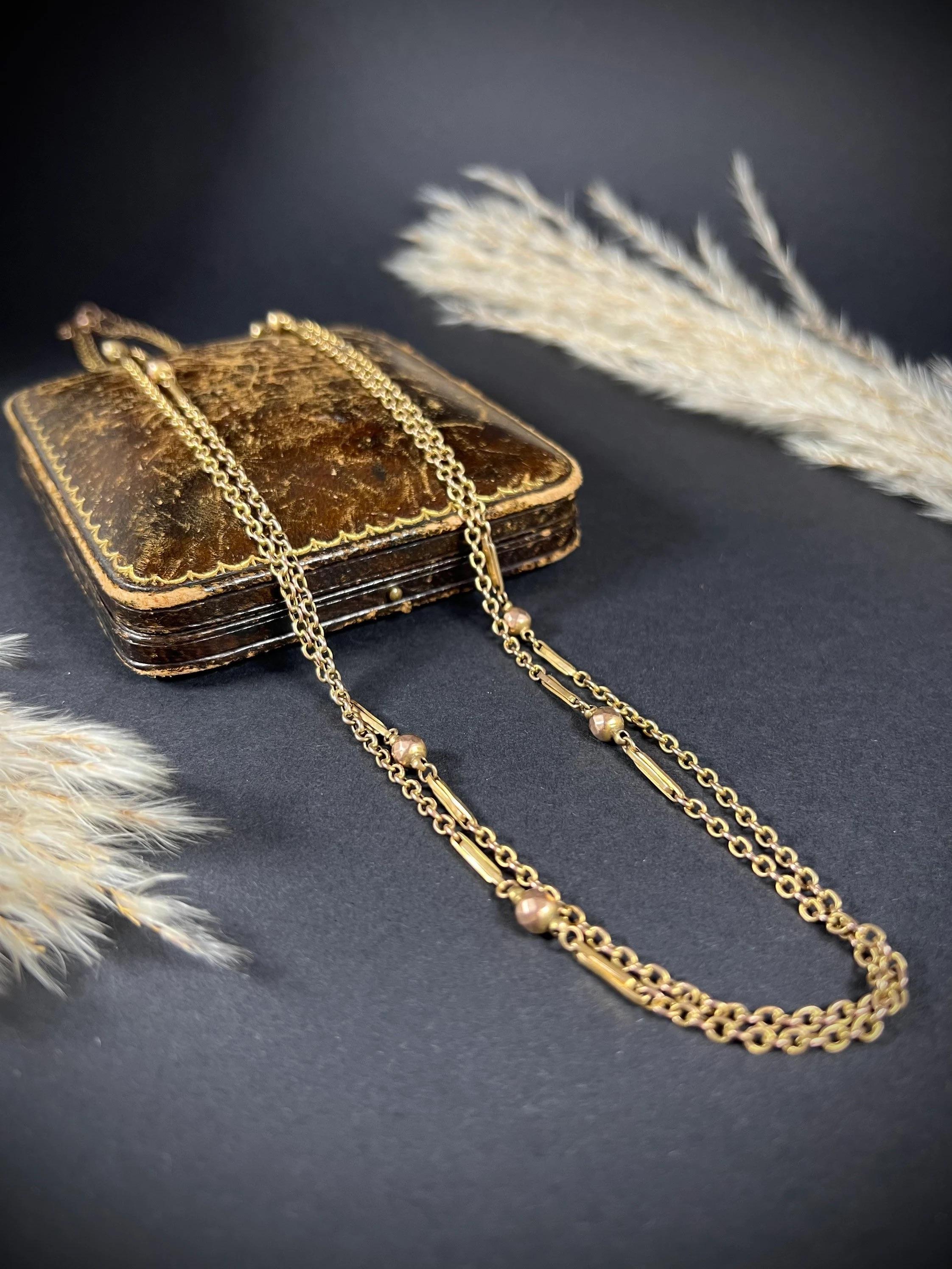 Antique 9ct Gold Victorian Facted Ball and Paper Clip Link Chain at 1stDibs