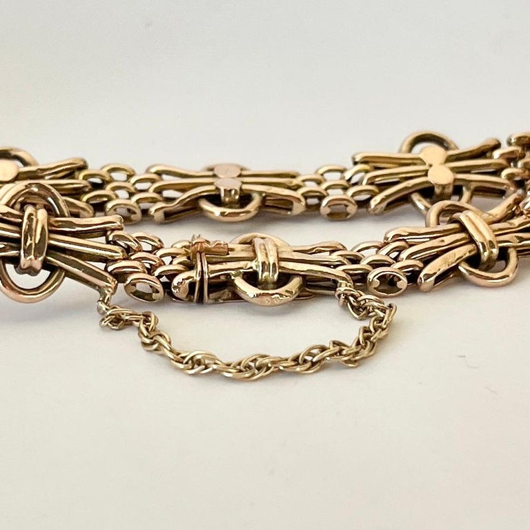 Antique 9ct Soft Tone Rose Gold Bracelet Chain For Sale at 1stDibs