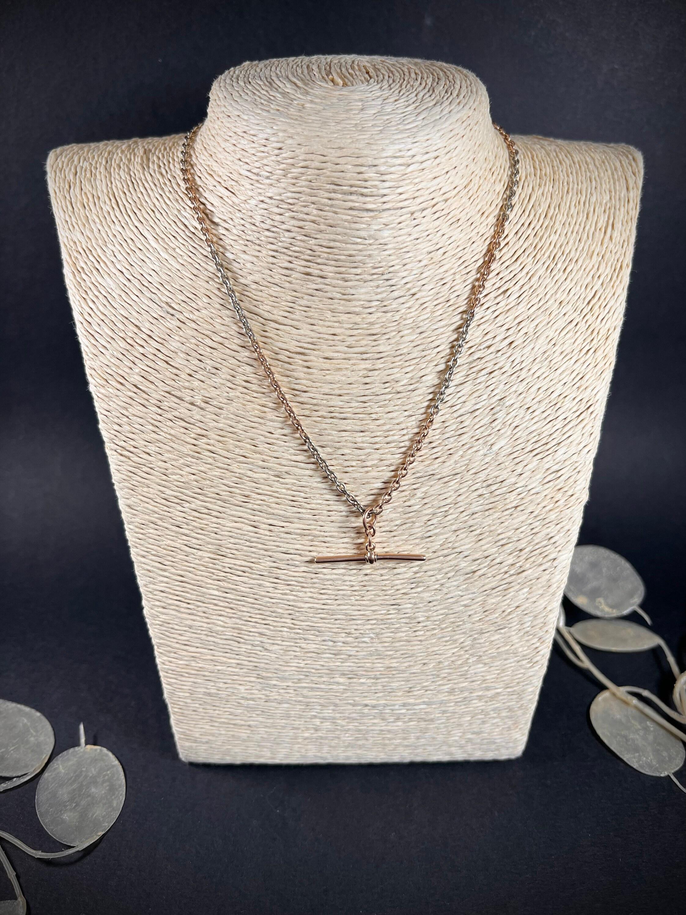 Antique 9ct Two Colour Gold Thick Trace Link T-bar Chain For Sale at ...