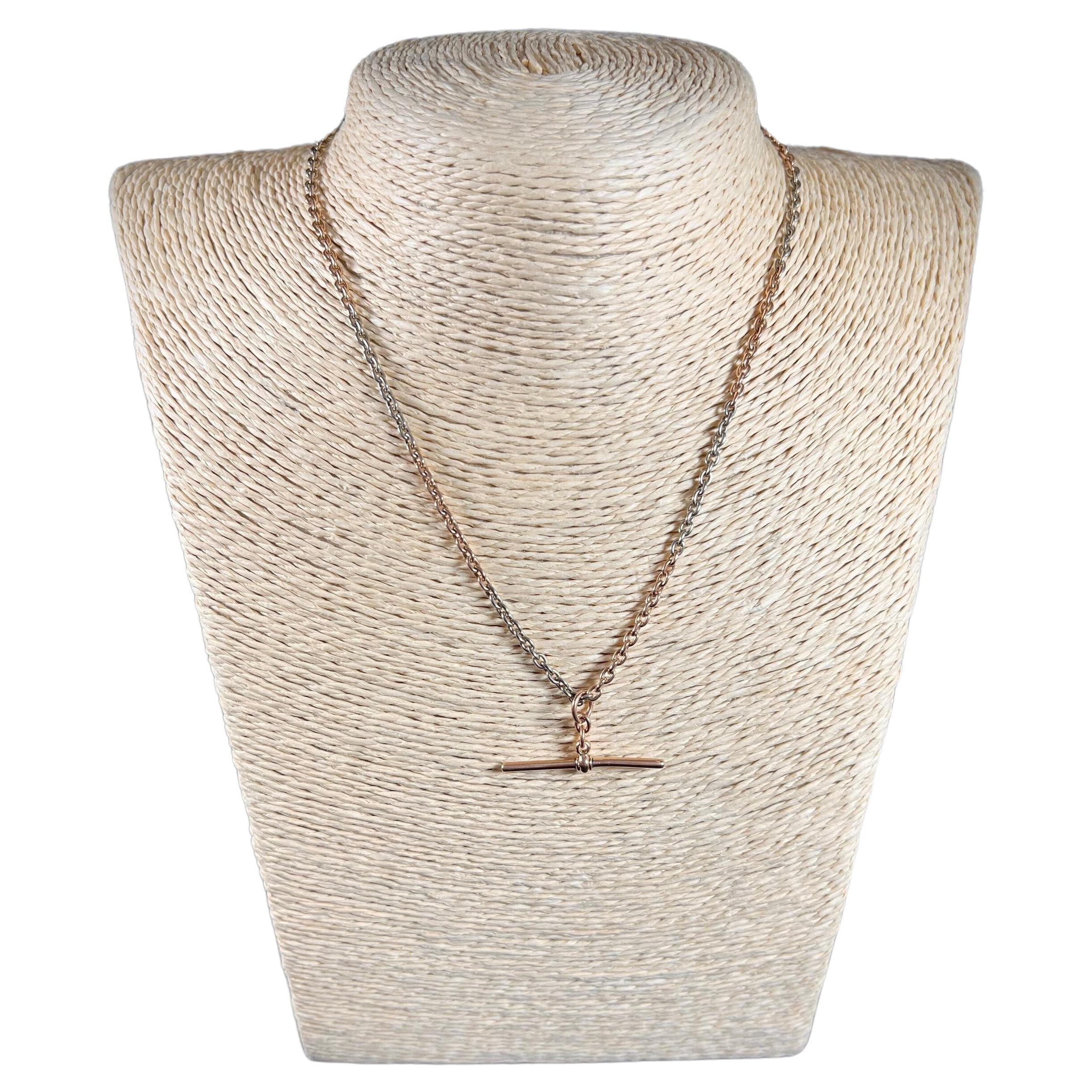 Antique 9ct Two Colour Gold Thick Trace Link T-bar Chain For Sale at ...