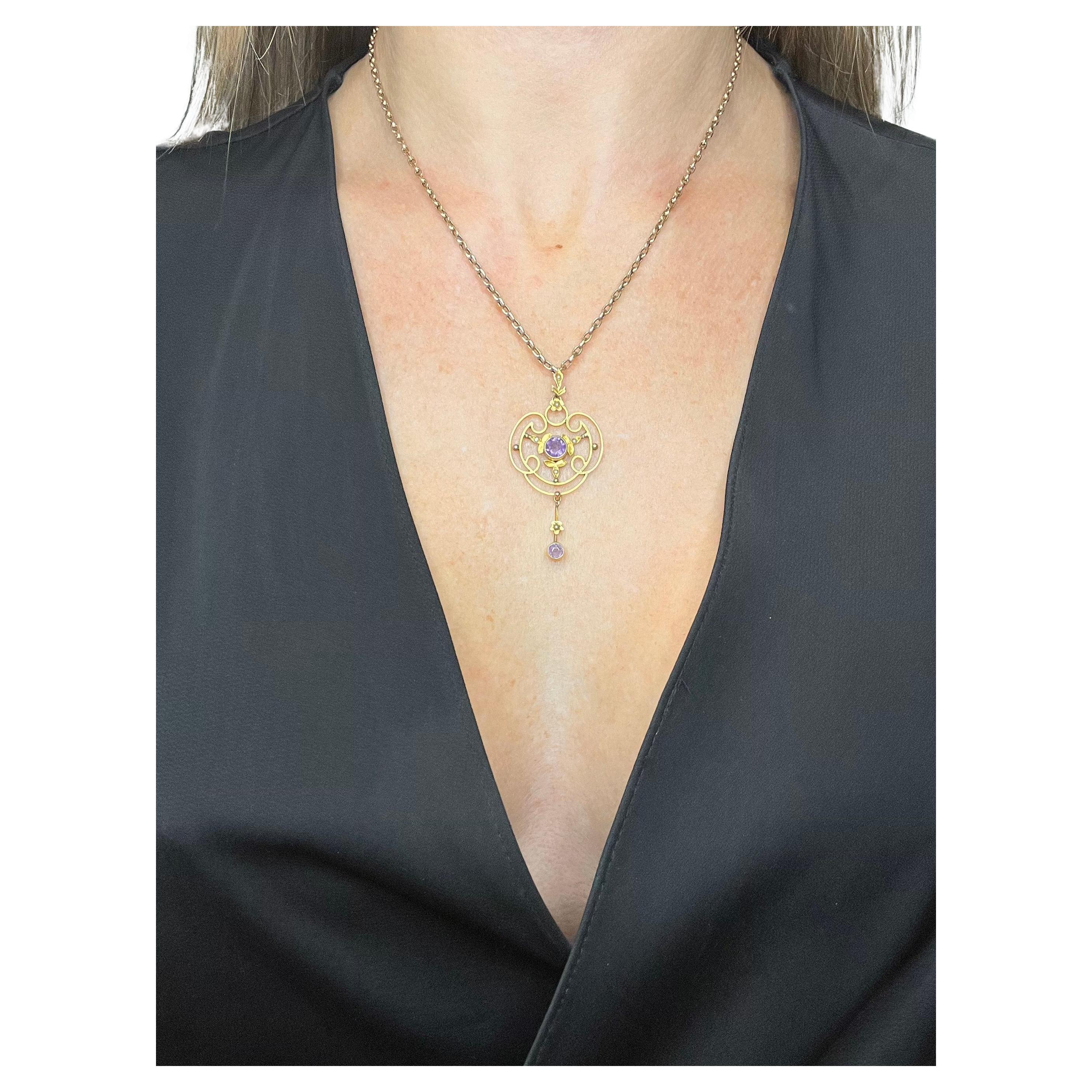 Antique 9ct Gold Edwardian Amethyst and Seed Pearl Pendent For Sale at ...
