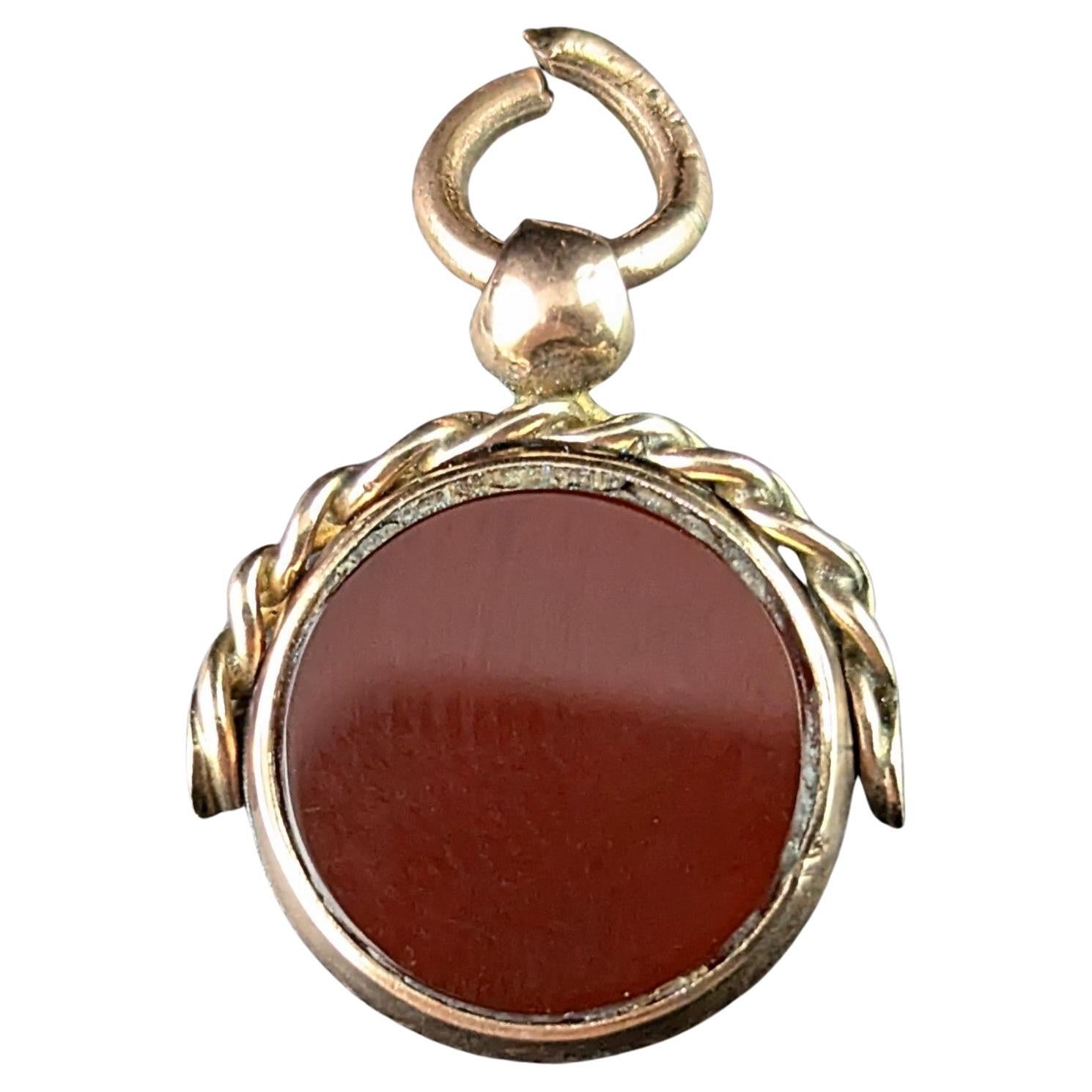 Antique 9k gold Carnelian swivel fob, pendant For Sale at 1stDibs