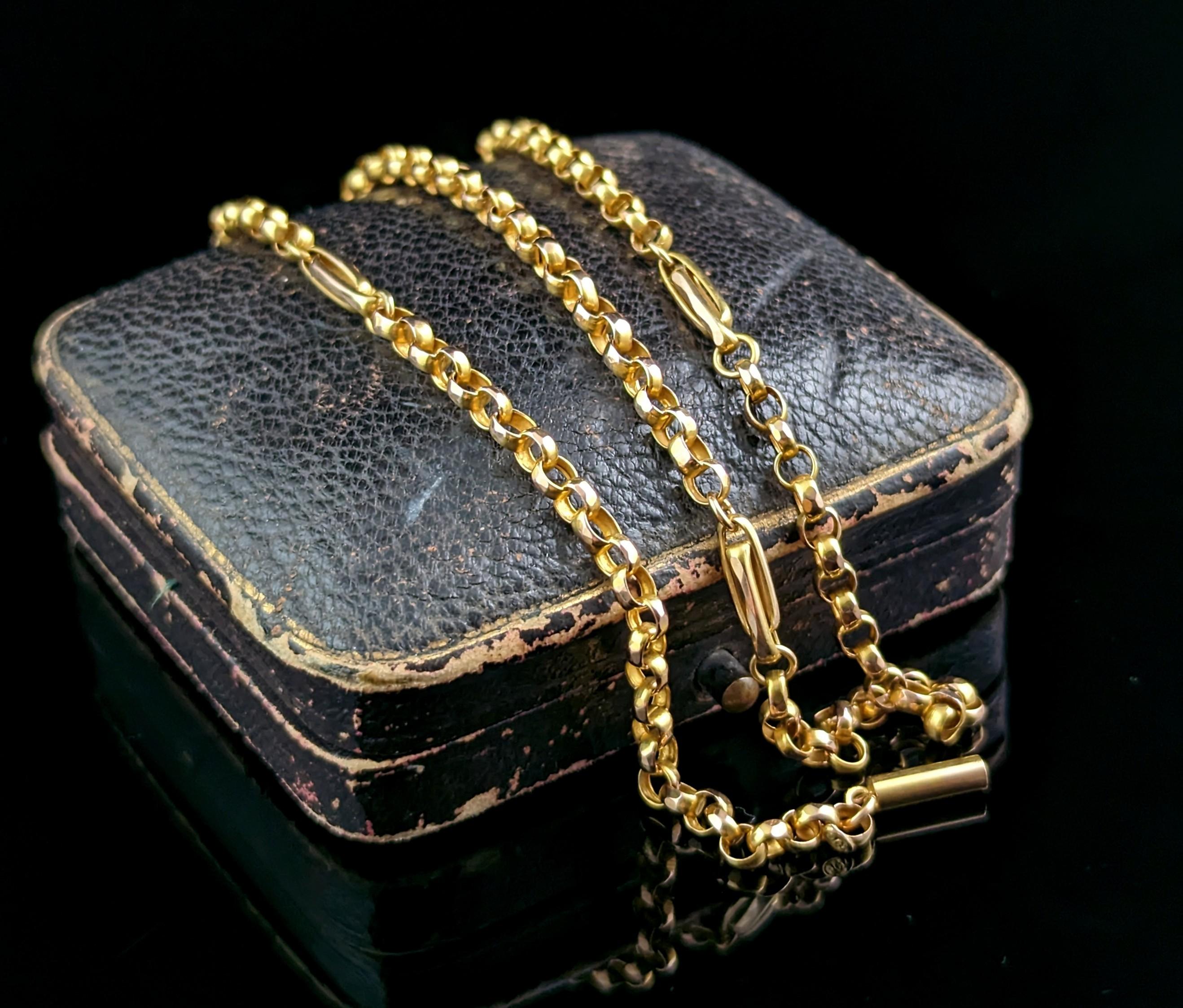 Antique 9k Gold Chain Necklace, Fancy Link, Edwardian For Sale at 1stDibs