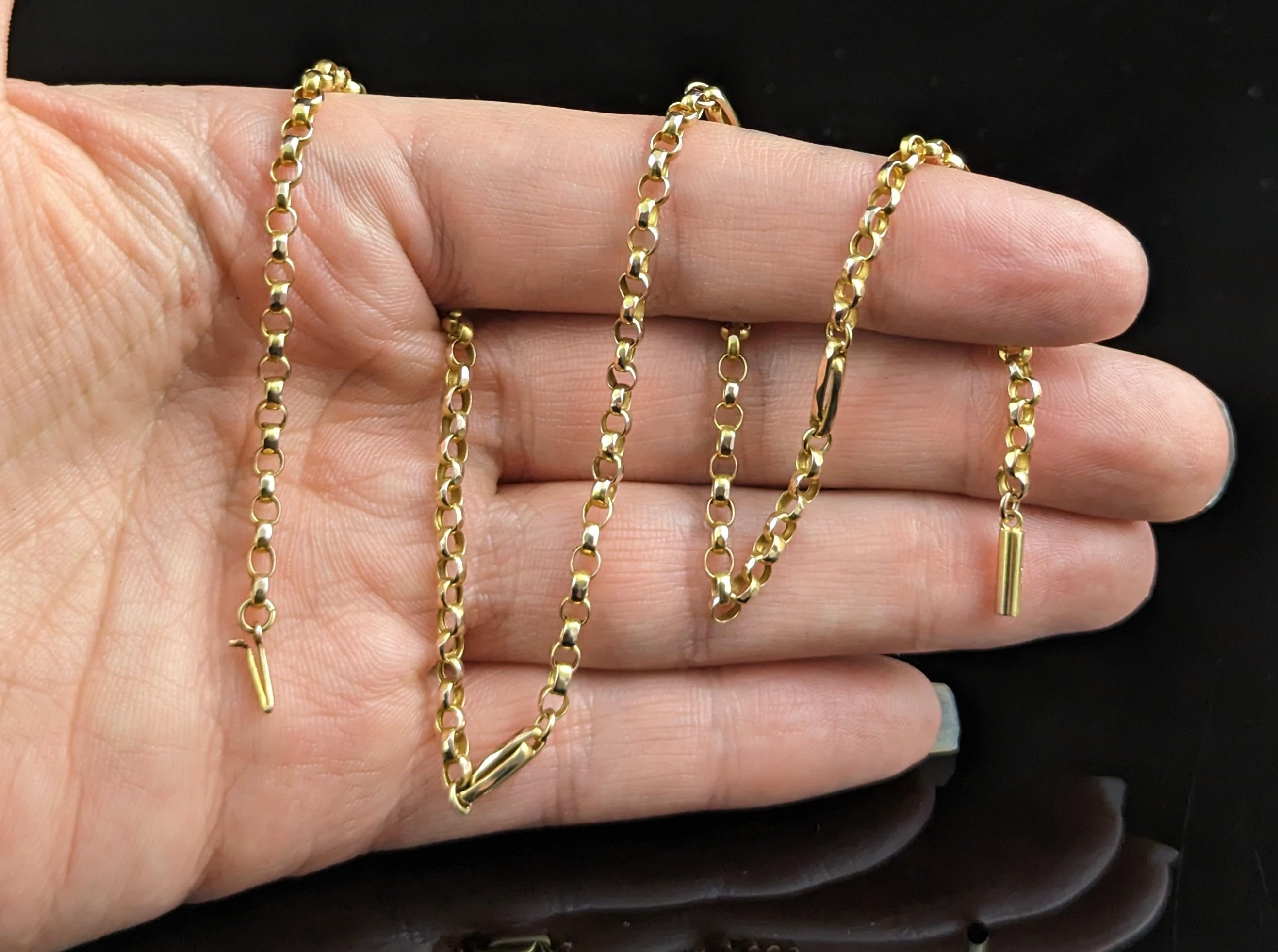 Antique 9k Gold Chain Necklace, Fancy Link, Edwardian For Sale at 1stDibs