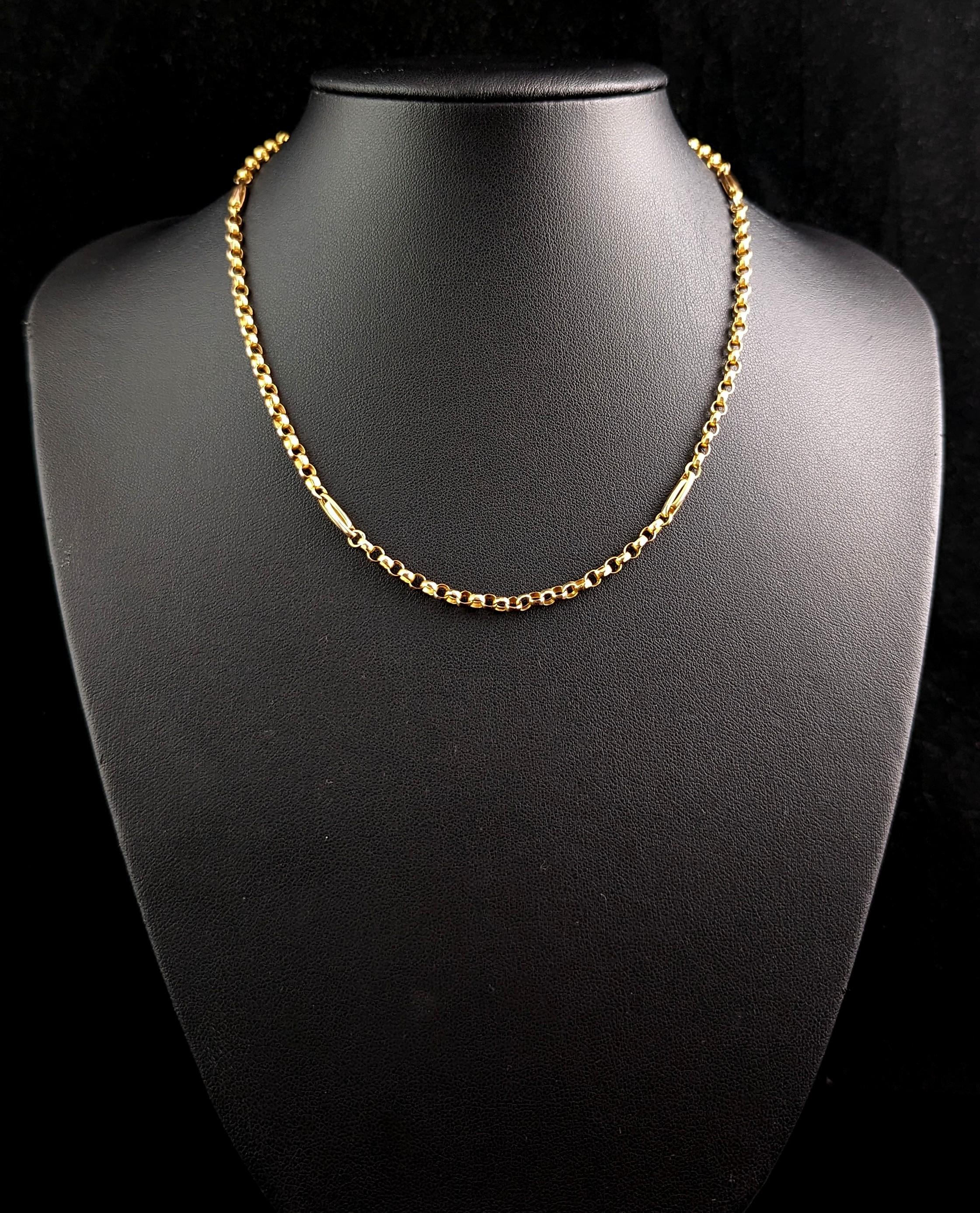 Antique 9k Gold Chain Necklace, Fancy Link, Edwardian For Sale at 1stDibs