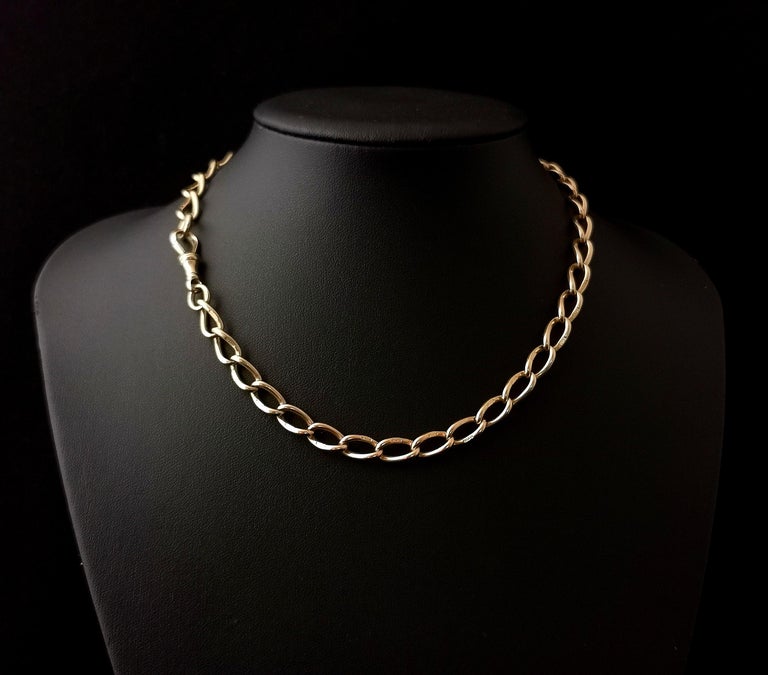 Antique 9k Gold Curb Link Albert Chain, Watch Chain Necklace Victorian ...