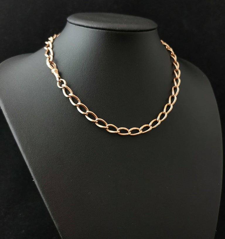 Antique 9k Gold Curb Link Albert Chain, Watch Chain Necklace Victorian ...