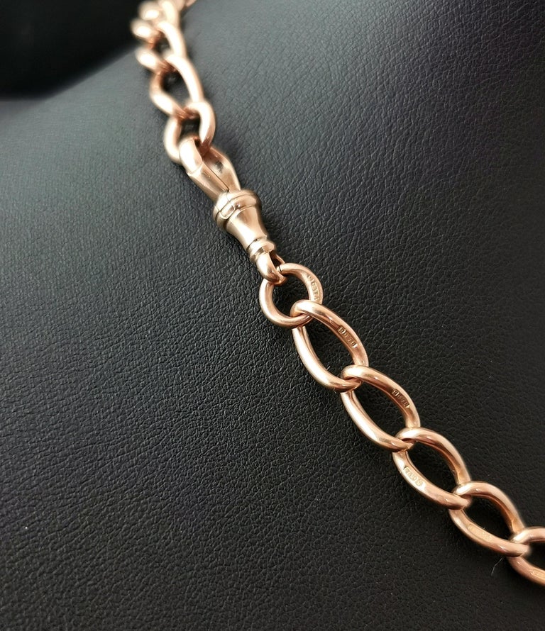Antique 9k Gold Curb Link Albert Chain, Watch Chain Necklace Victorian ...
