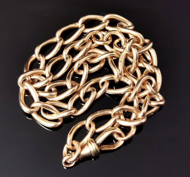 Antique 9k Gold Curb Link Albert Chain, Watch Chain Necklace Victorian ...