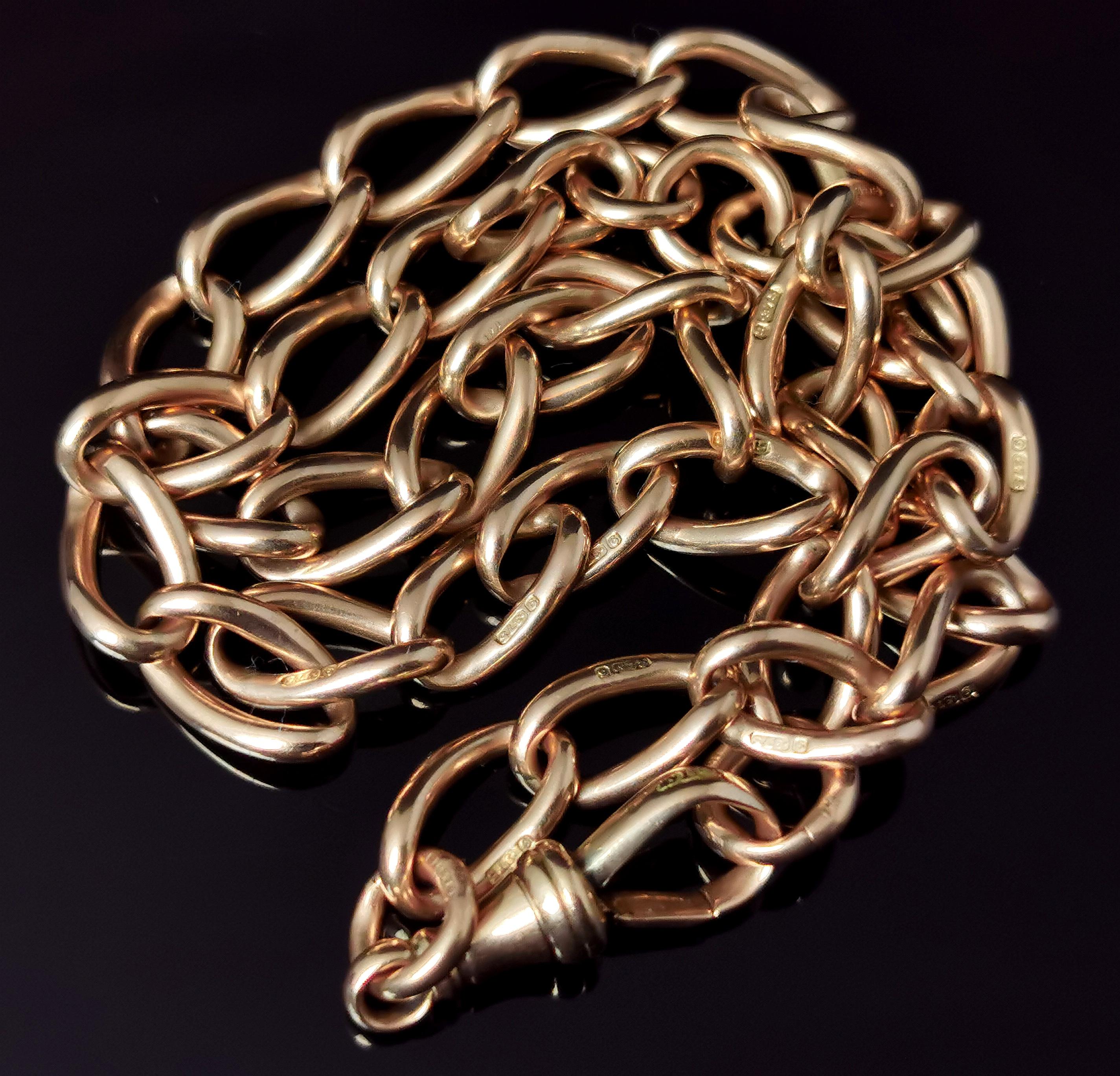 Antique 9k Gold Curb Link Albert Chain, Watch Chain Necklace Victorian ...