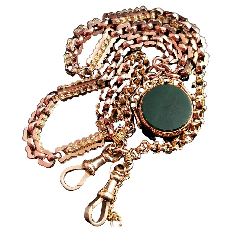 Antique 9k Gold Fancy Link Albert Chain, Watch Chain Necklace, Spinning ...