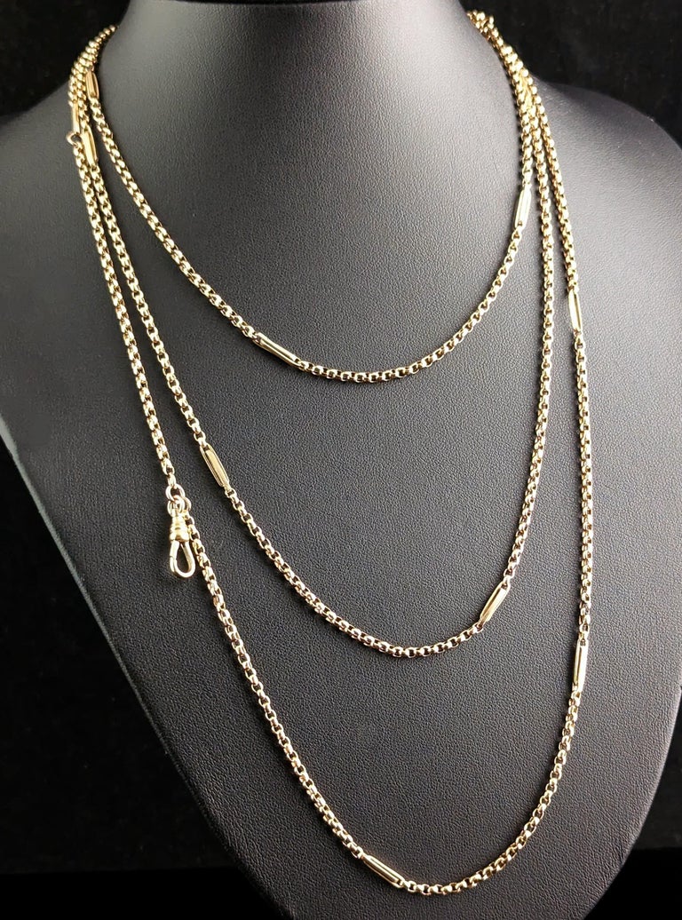 Antique 9k gold fancy link Long chain necklace, Victorian For Sale at ...