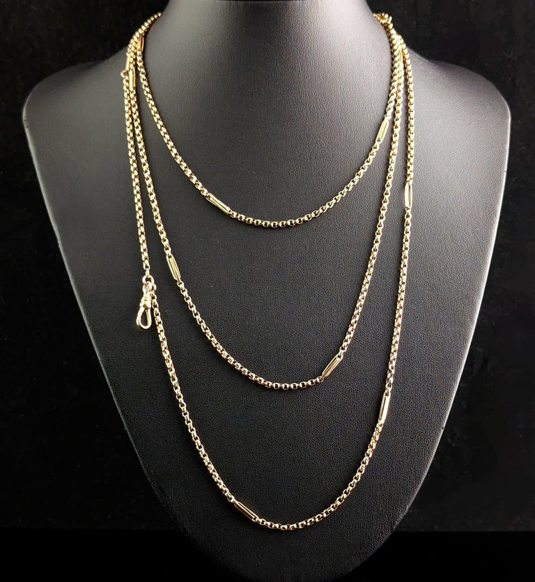 Antique 9k gold fancy link Long chain necklace, Victorian For Sale at ...