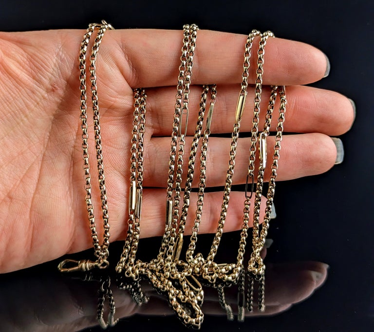 Antique 9k gold fancy link Long chain necklace, Victorian For Sale at ...
