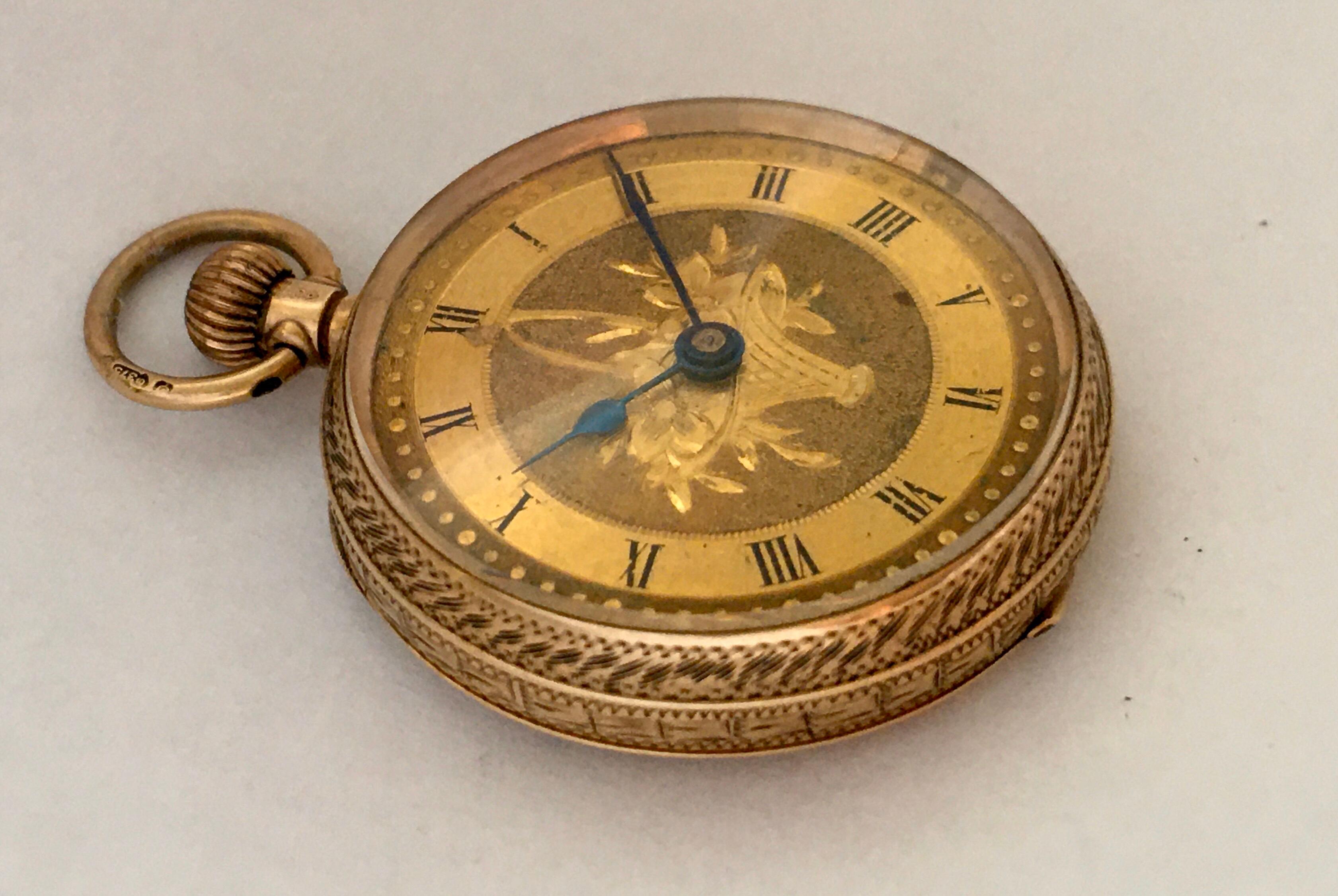 Antique 9K Gold Hand-winding Ladies Fob / Pocket Watch For Sale at ...