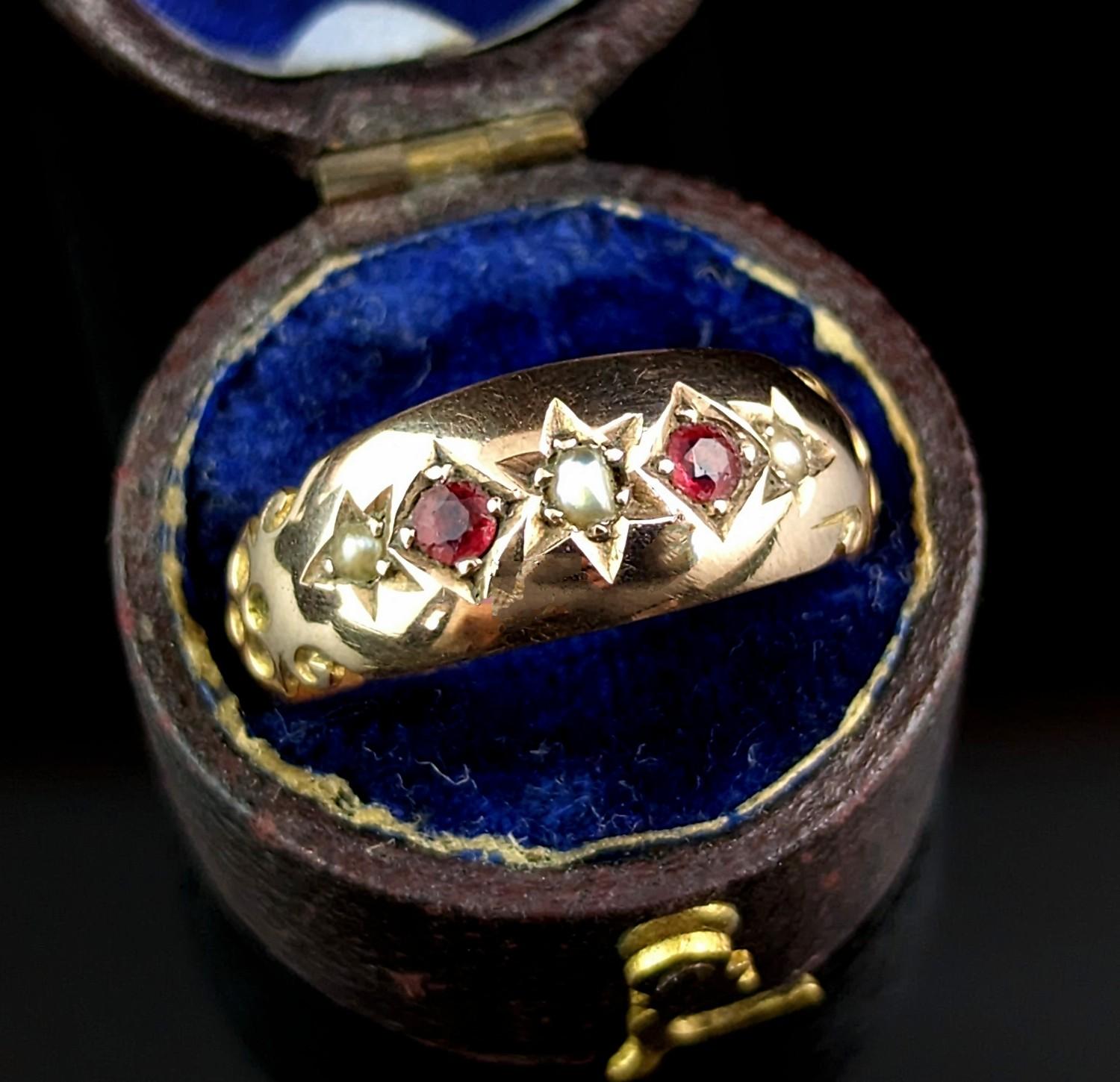 Antique 9k gold gypsy set ring, Pearl and Red Paste, Edwardian For Sale ...