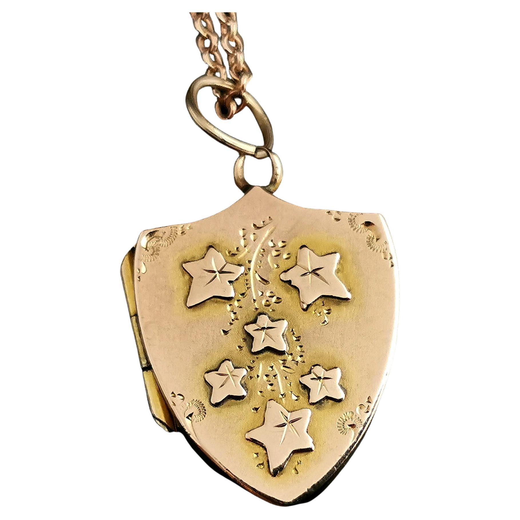 Vintage Hand-Engraved Rose Gold Locket Necklace at 1stDibs