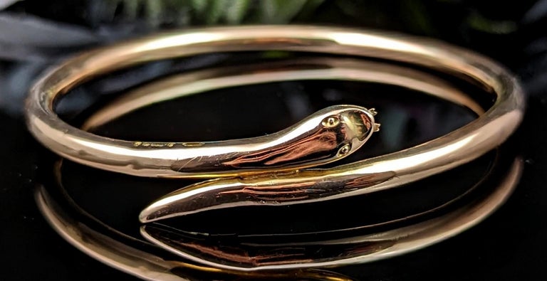 Antique 9k Gold Snake Bangle, Upper Arm Bracelet, Art Deco For Sale at ...
