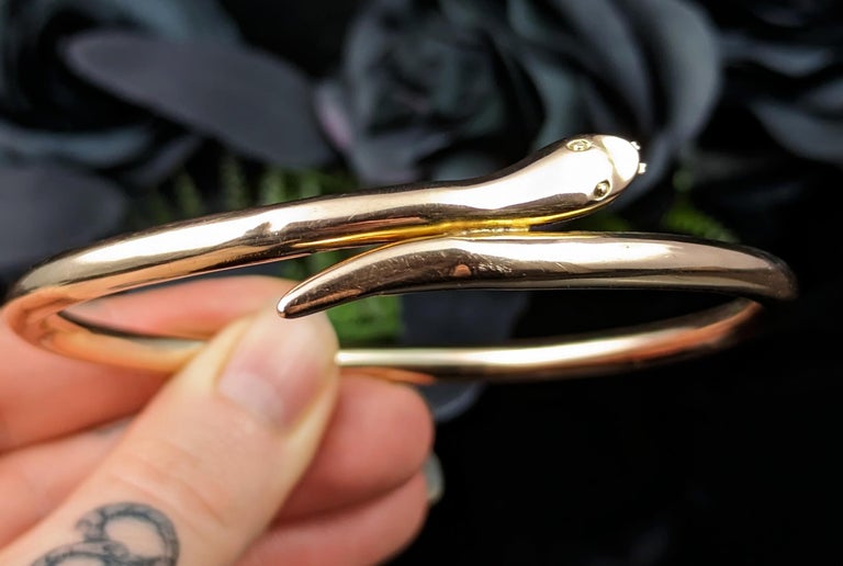 Antique 9k Gold Snake Bangle, Upper Arm Bracelet, Art Deco For Sale at ...