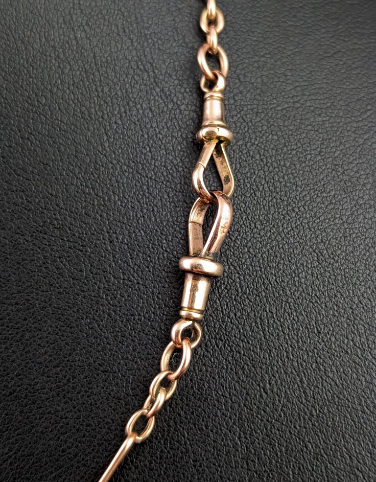 Antique 9k Rose Gold Albert Chain, Necklace, Trombone Link at 1stDibs