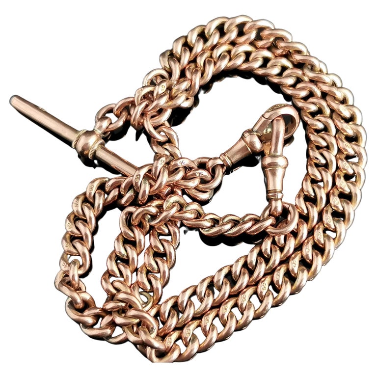Antique 9k Rose Gold Albert chain, watch chain necklace, Edwardian at ...