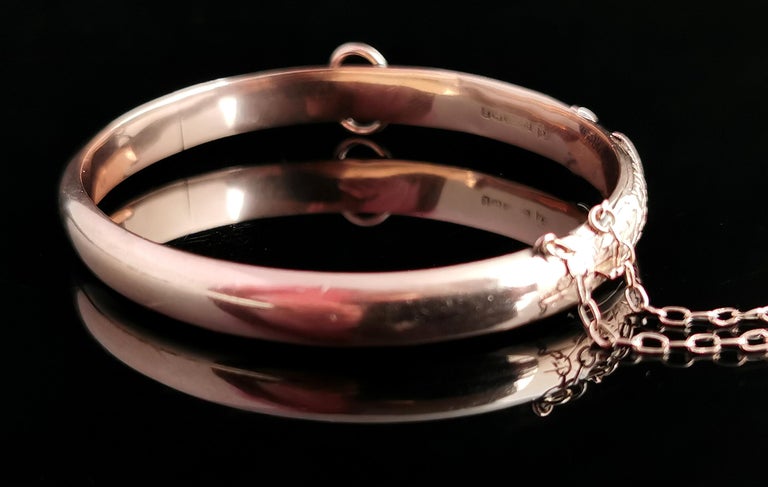 Antique 9k Rose Gold Buckle Bangle, Ivy Leaf Engraved, Edwardian For ...