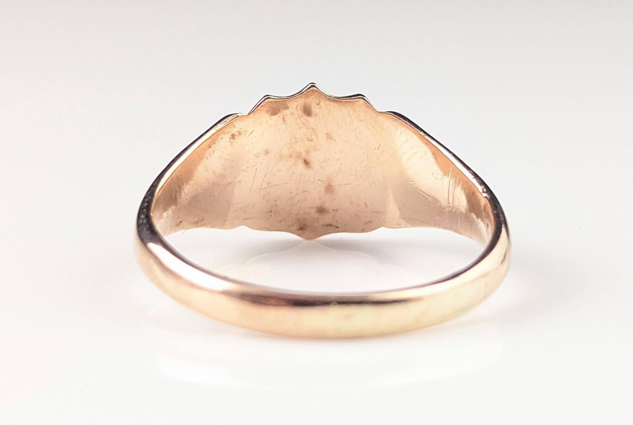Antique 9k rose gold signet ring, pinky ring For Sale at 1stDibs