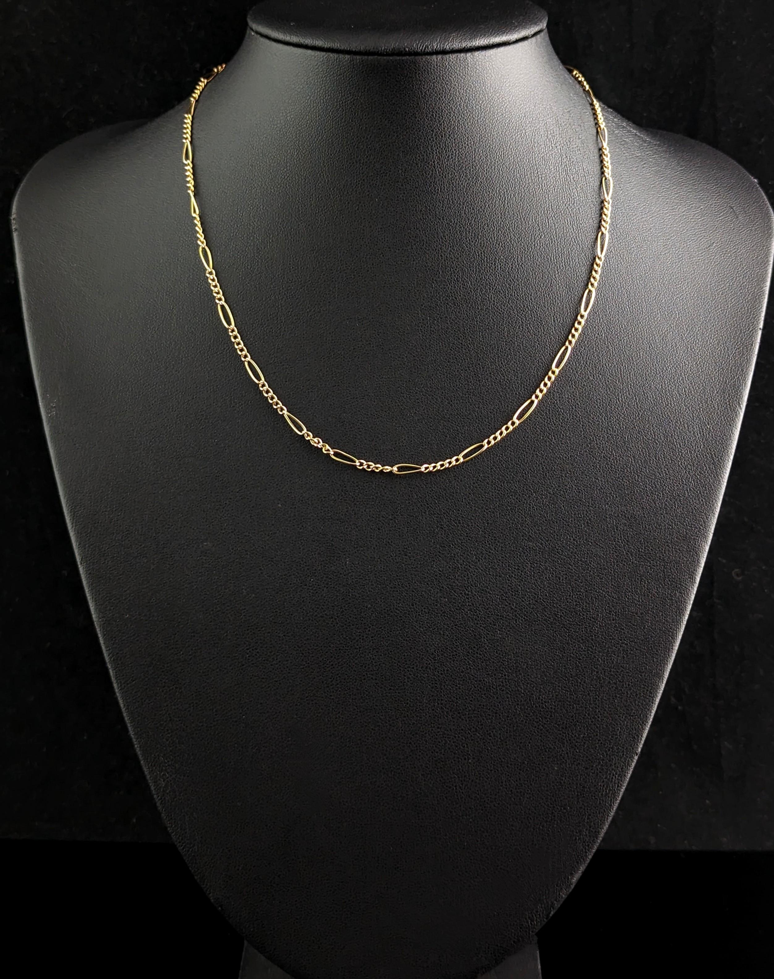 Antique 9k Yellow Gold Figaro Chain Necklace, Edwardian at 1stDibs
