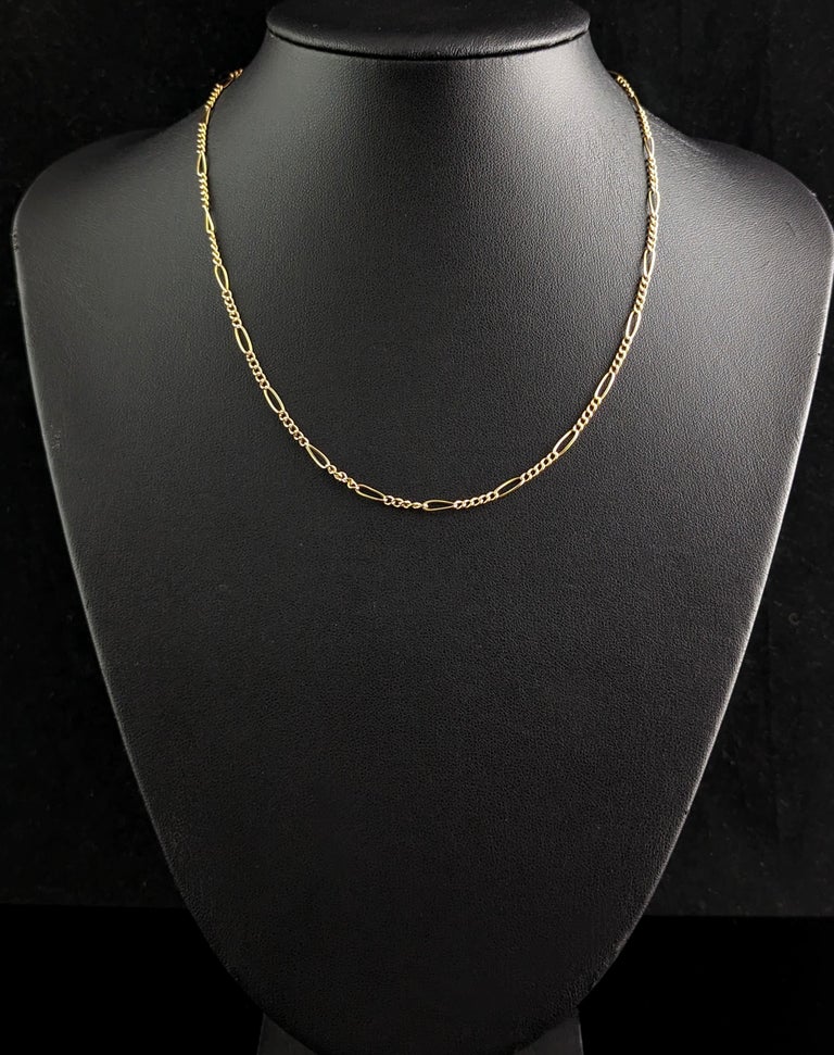 Antique 9k yellow gold Figaro chain necklace, Edwardian For Sale at 1stDibs