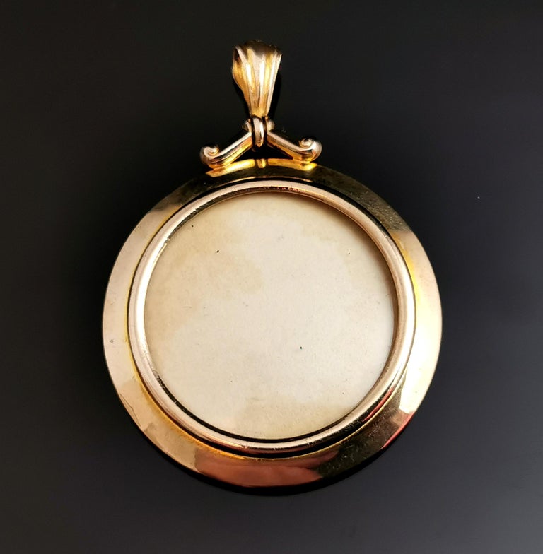 Antique 9k Yellow Gold Locket Pendant, Double Sided, Edwardian at 1stDibs