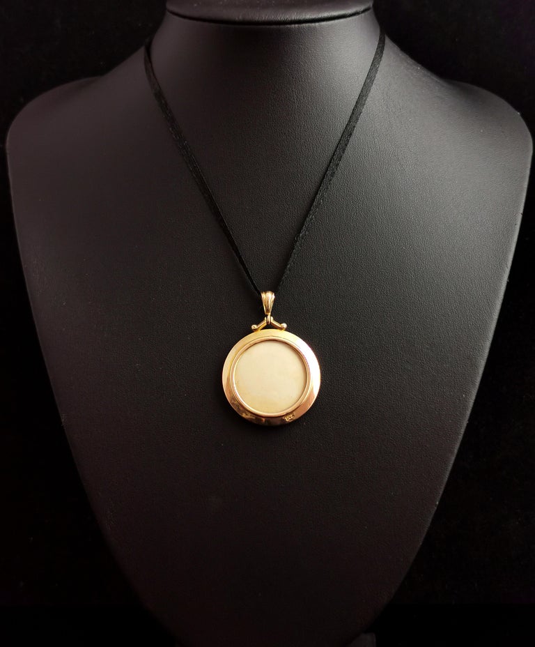 Antique 9k Yellow Gold Locket Pendant, Double Sided, Edwardian at 1stDibs