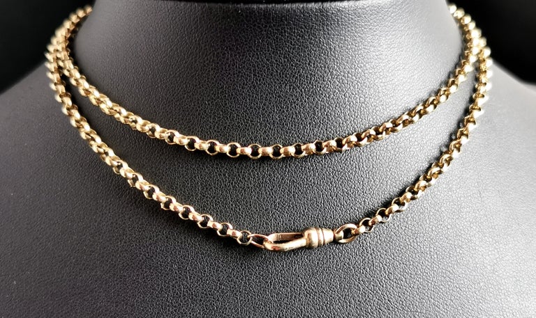 Antique 9k yellow gold rolo link chain necklace, Edwardian at 1stDibs
