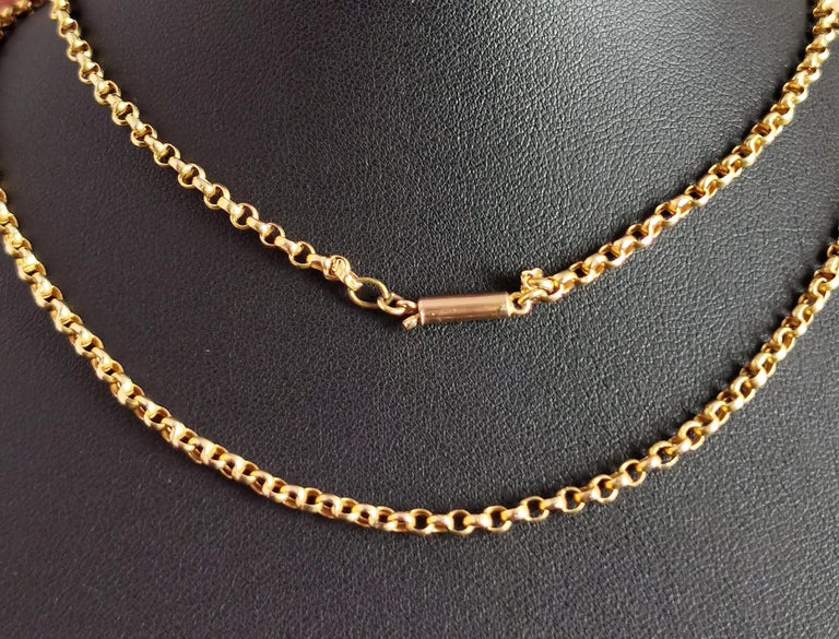 Antique 9k yellow gold rolo link chain necklace, Edwardian at 1stDibs