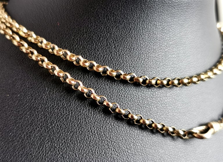 Antique 9k yellow gold rolo link chain necklace, Edwardian at 1stDibs