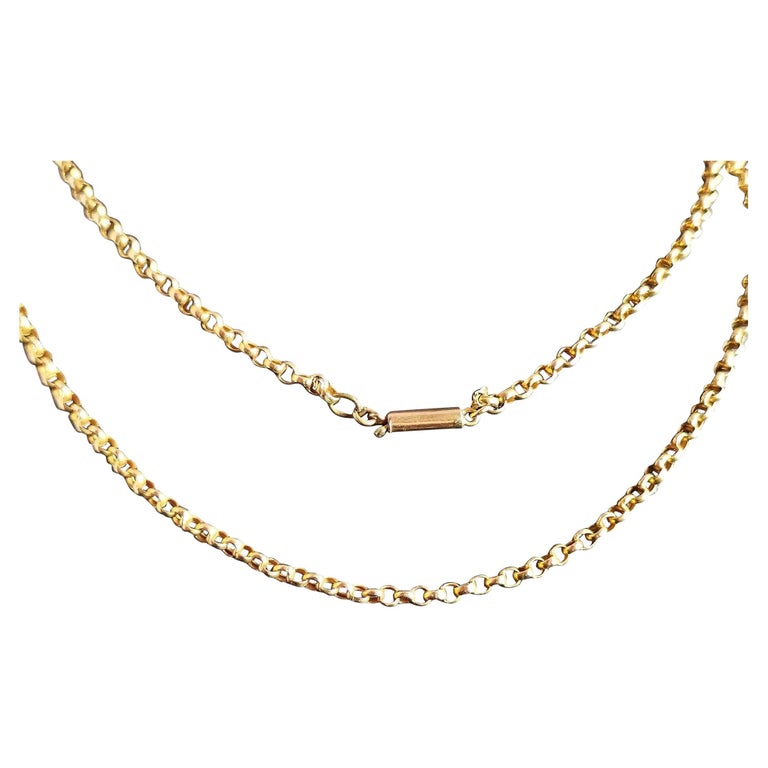 Antique 9k yellow gold rolo link chain necklace, Edwardian at 1stDibs