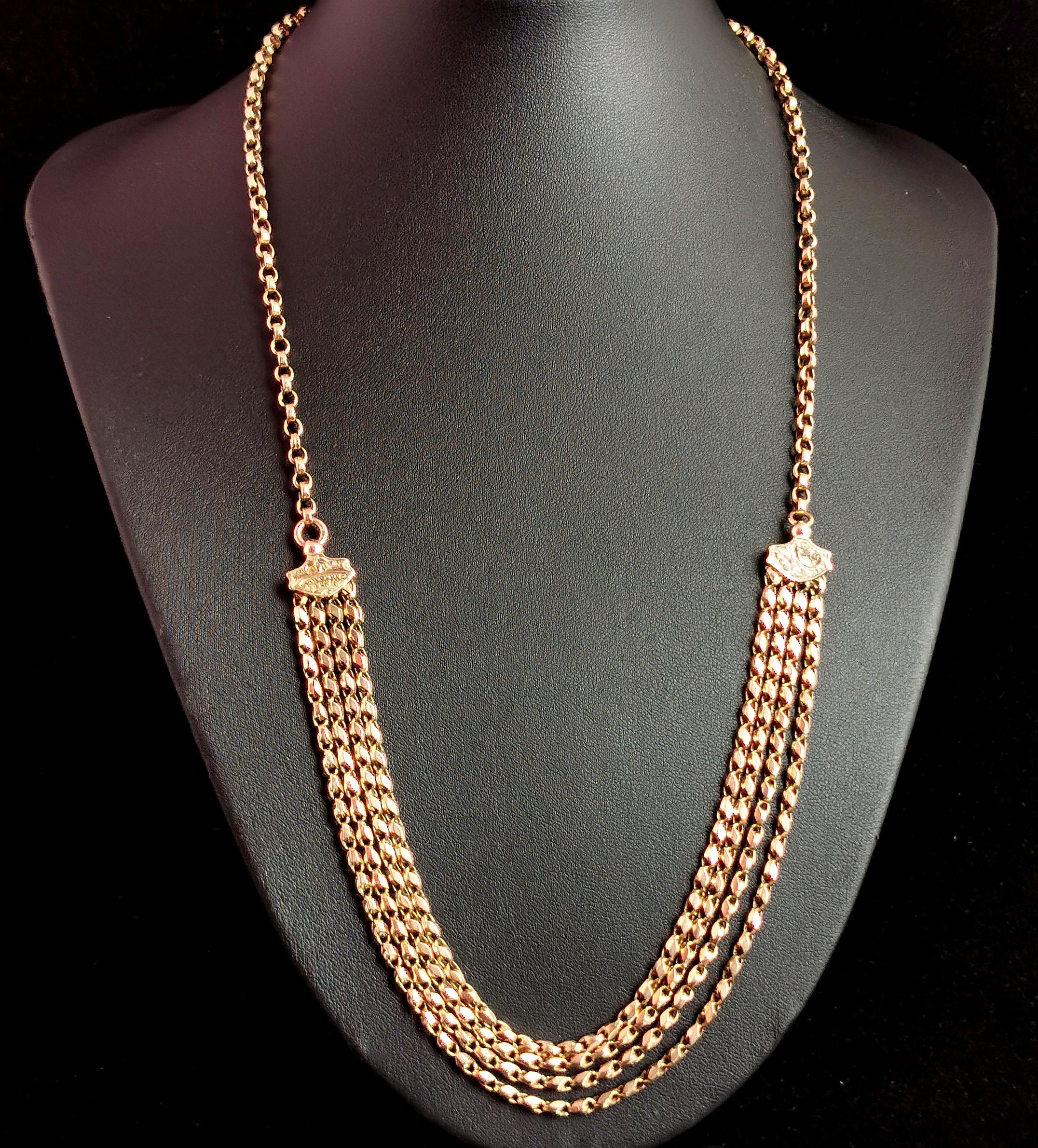 Antique 9k Yellow Gold Swag Necklace, Fancy Link Chain at 1stDibs ...