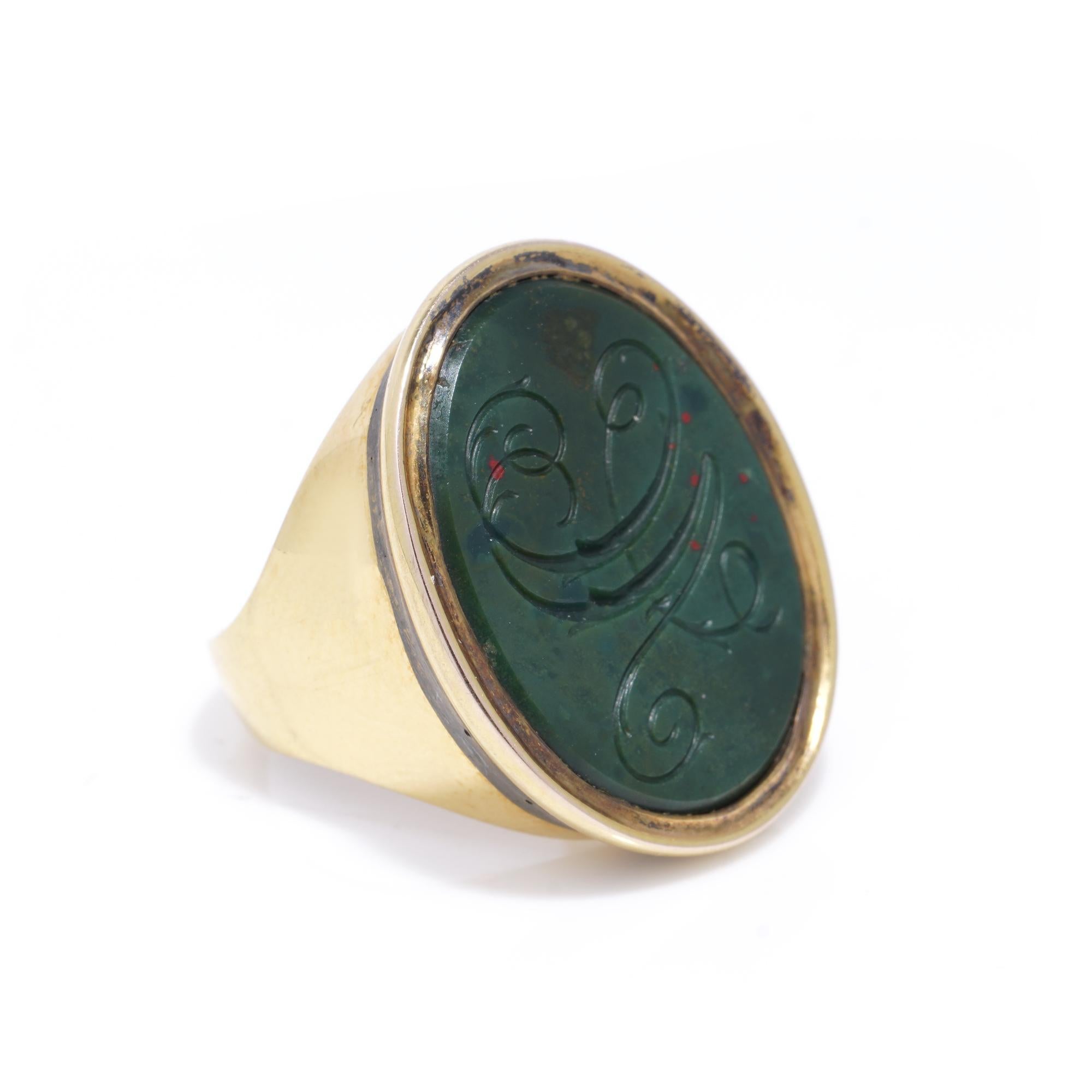 Antique 9kt Gold Bloodstone Signet Ring For Sale at 1stDibs