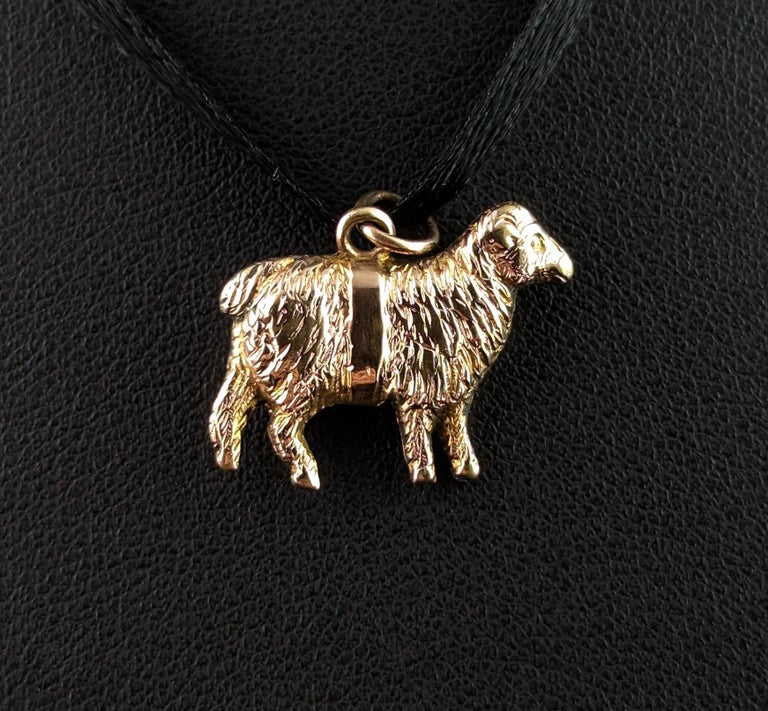 Antique 9 Karat Gold Prize Sheep Charm, Pendant For Sale at 1stDibs