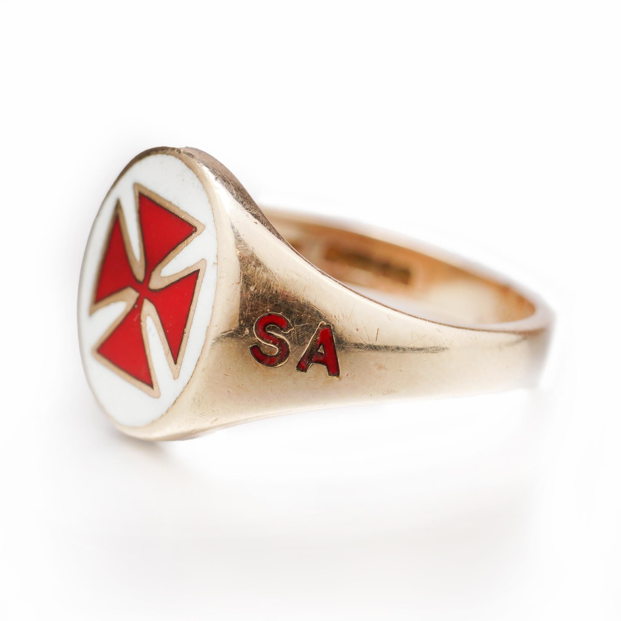 Vintage 9kt. Yellow Gold and Enamel Ring, Depicting Maltese Cross at ...