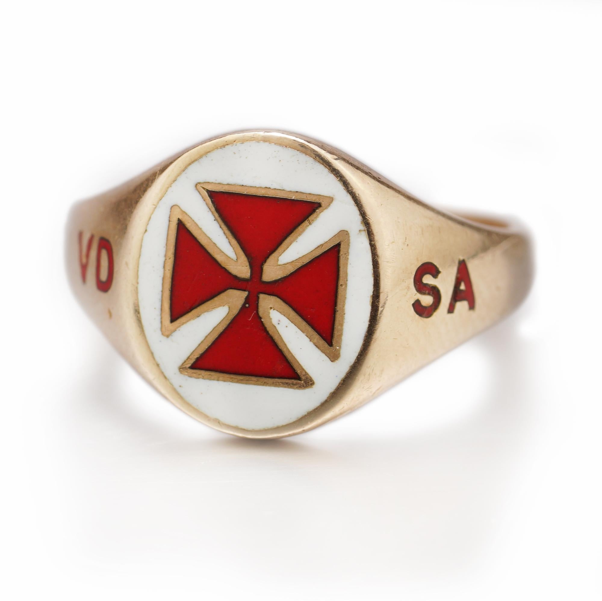 Vintage 9kt. Yellow Gold and Enamel Ring, Depicting Maltese Cross at ...